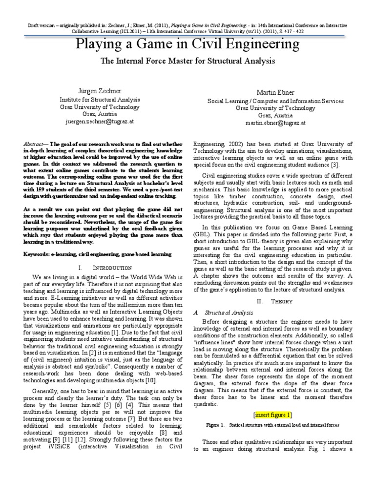 Playing A Game in Civil Engineering The Internal Force Master For ...