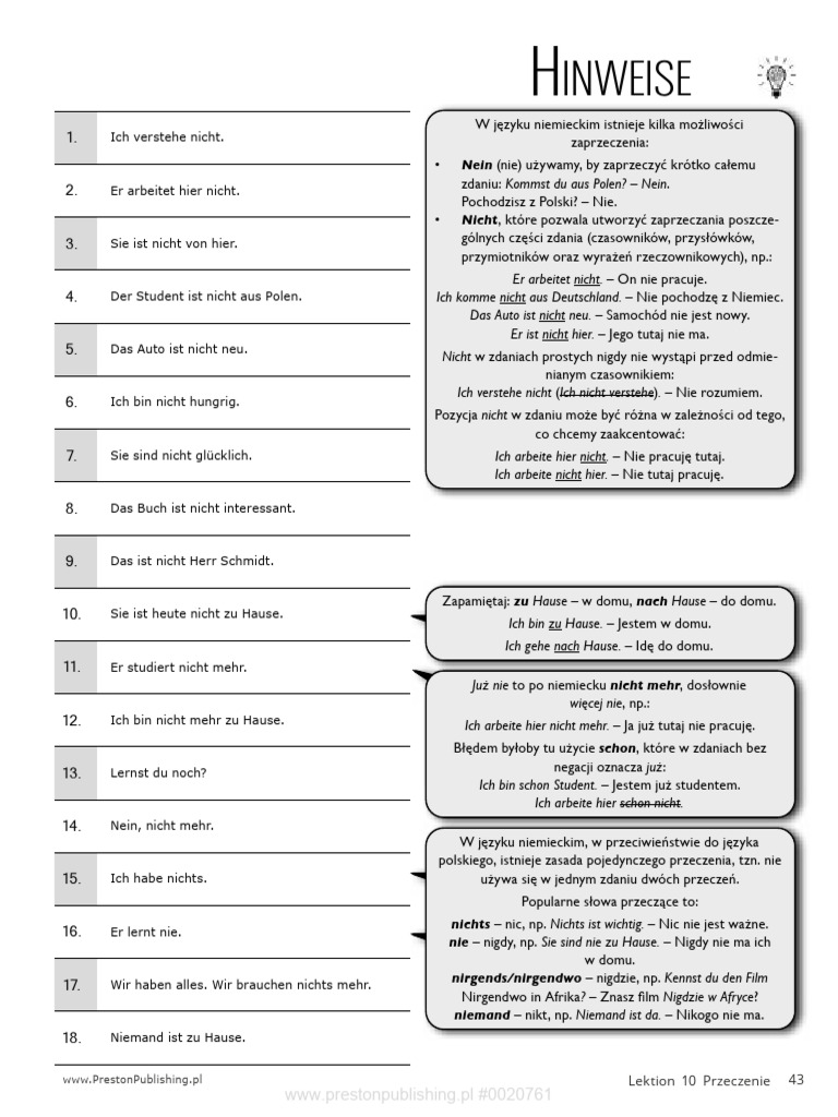 Niemiecki W Tåumaczeniach Gramatyka 1 A1 | PDF
