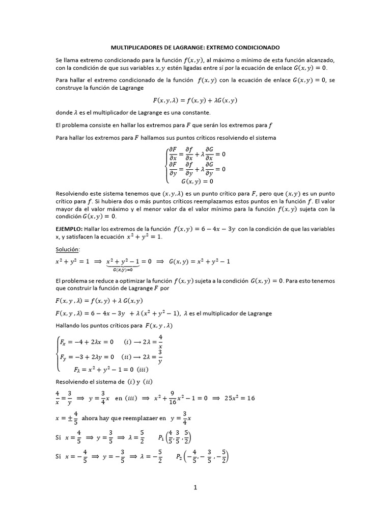Multiplicadores de Lagrange | PDF | Ecuaciones | Análisis