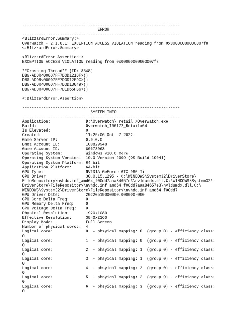Overwatch 106172 Retailx64 enUS 24408 10-09-22 15.09.47 ErrorLog | PDF | Graphics Processing ...