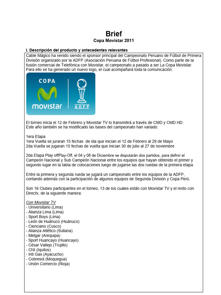 Brief Copa Movistar 2011 | PDF | Deportes | Equipos deportivos