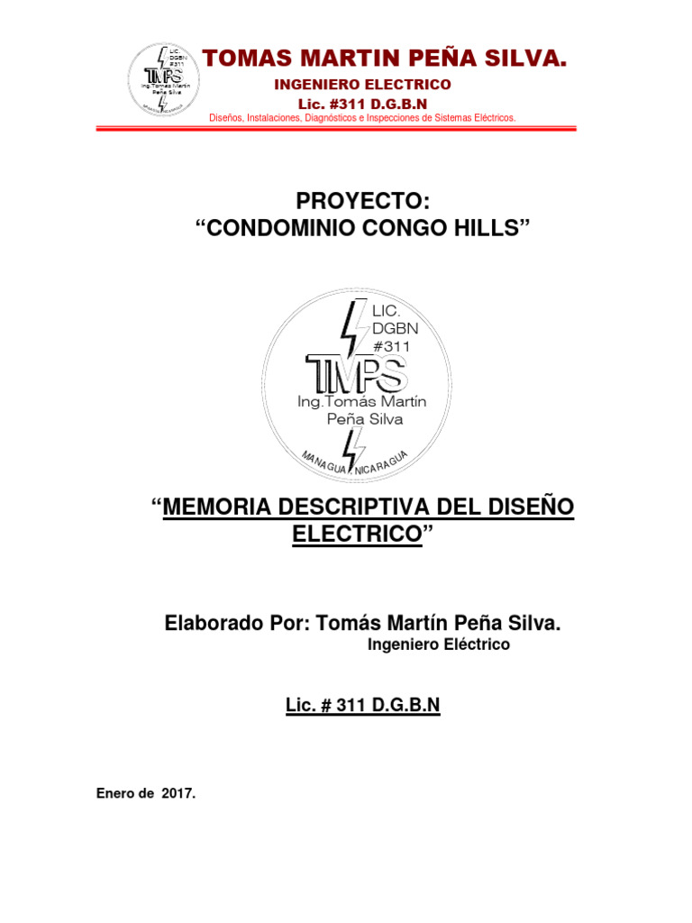 Memoria Descriptiva de Diseño Electrico | PDF | Corriente eléctrica | Conductor electrico