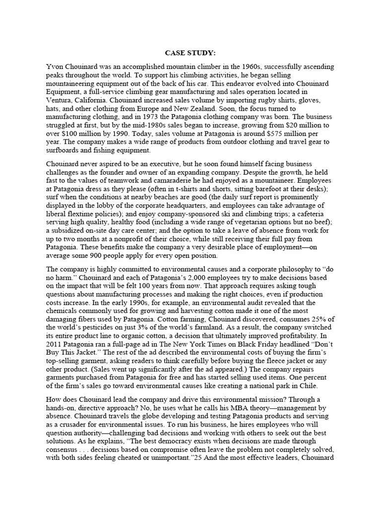 Case Study: Chouinard MBA Company | Download Free PDF | Decision Making | Consensus Decision Making