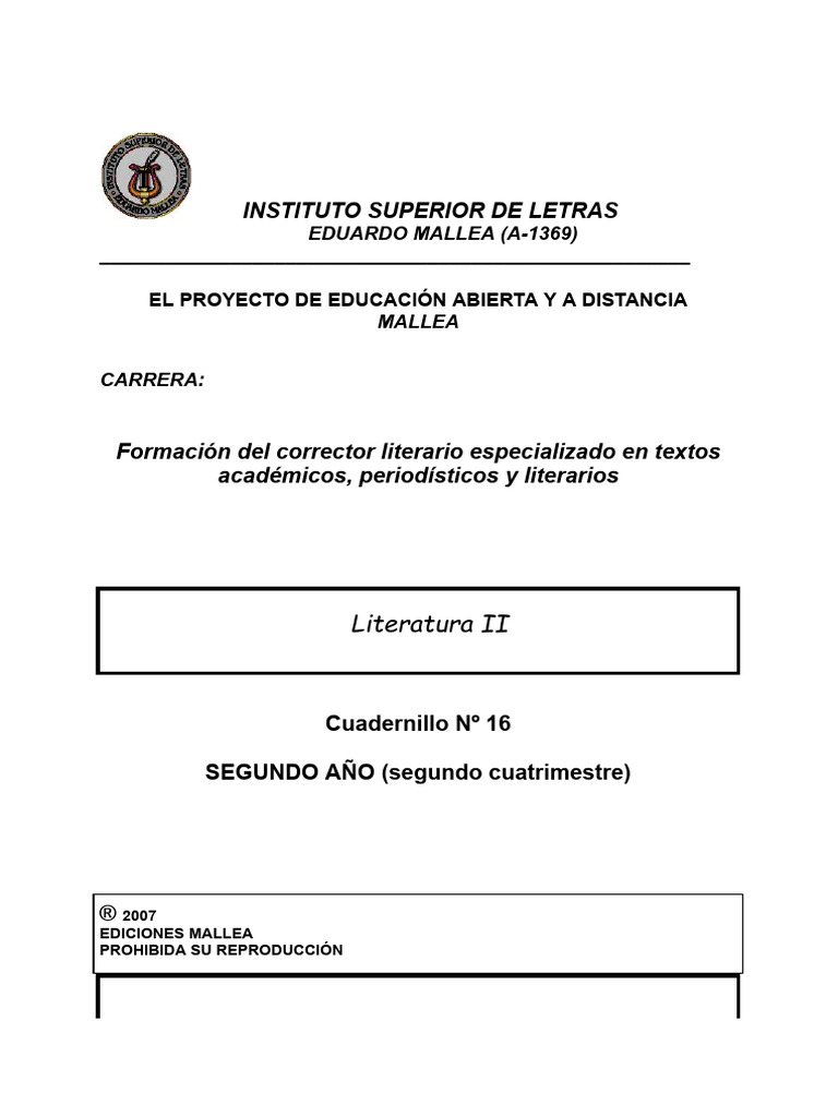 Cuadernillo Literatura II | PDF