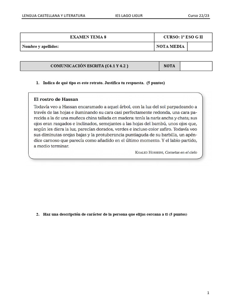 Examen T8 1º ESO | PDF | Idiomas | Estudios de idiomas extranjeros