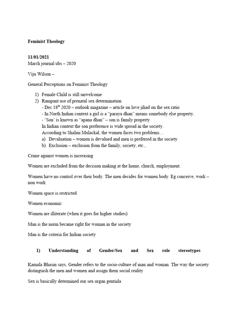 Feminist Theology Class Note | PDF | Patriarchy | Feminism