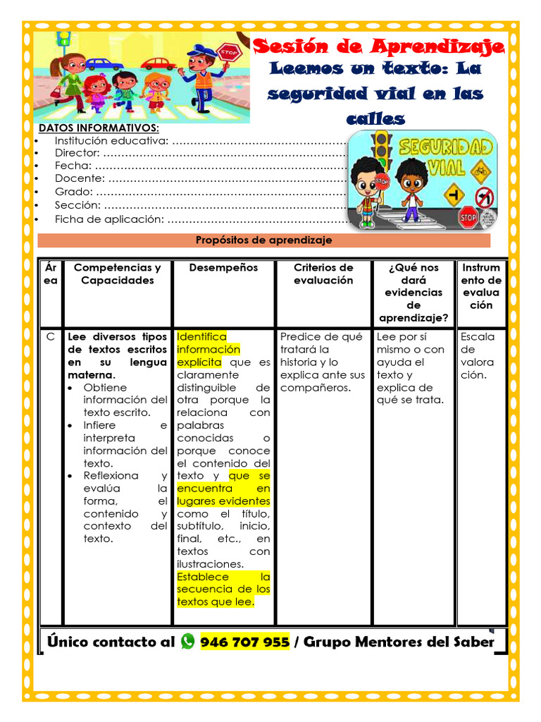 1° Sesión Día 1 Com Leemos Un Texto La Seguridad Vial en Las Calles ...