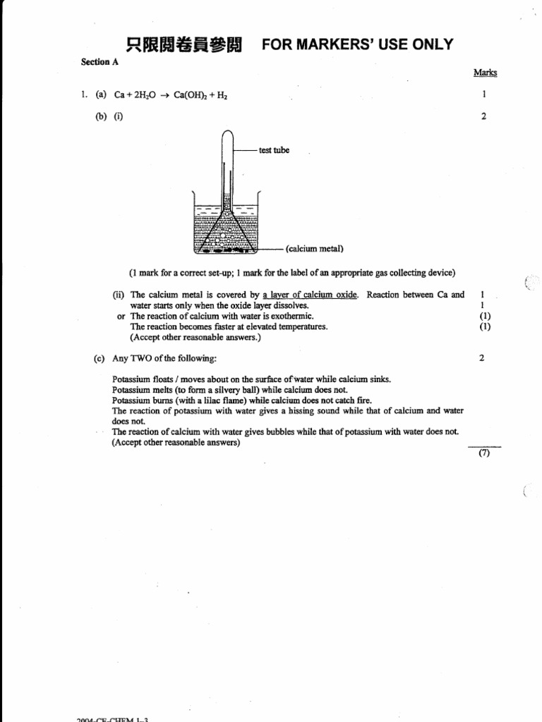 2004 Chemistry Paper I Marking Scheme | PDF