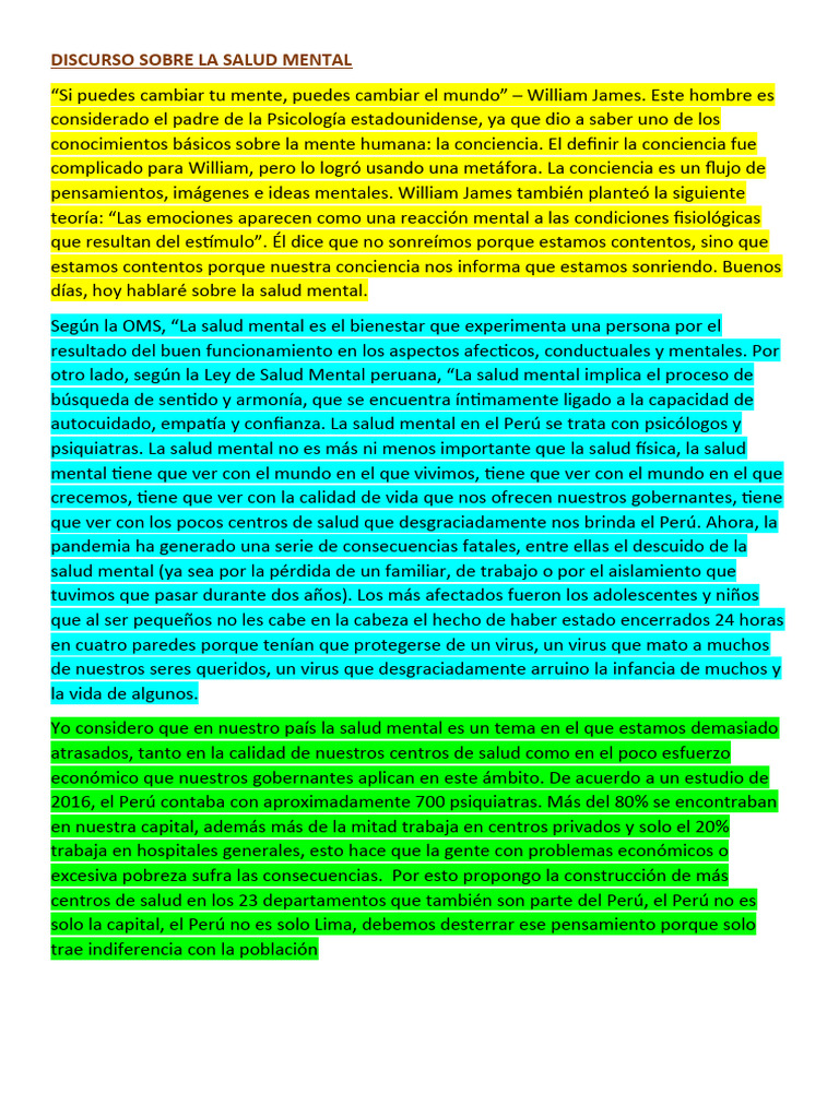 Discurso Sobre La Salud Mental - Oratoria | PDF | Mente | Salud mental