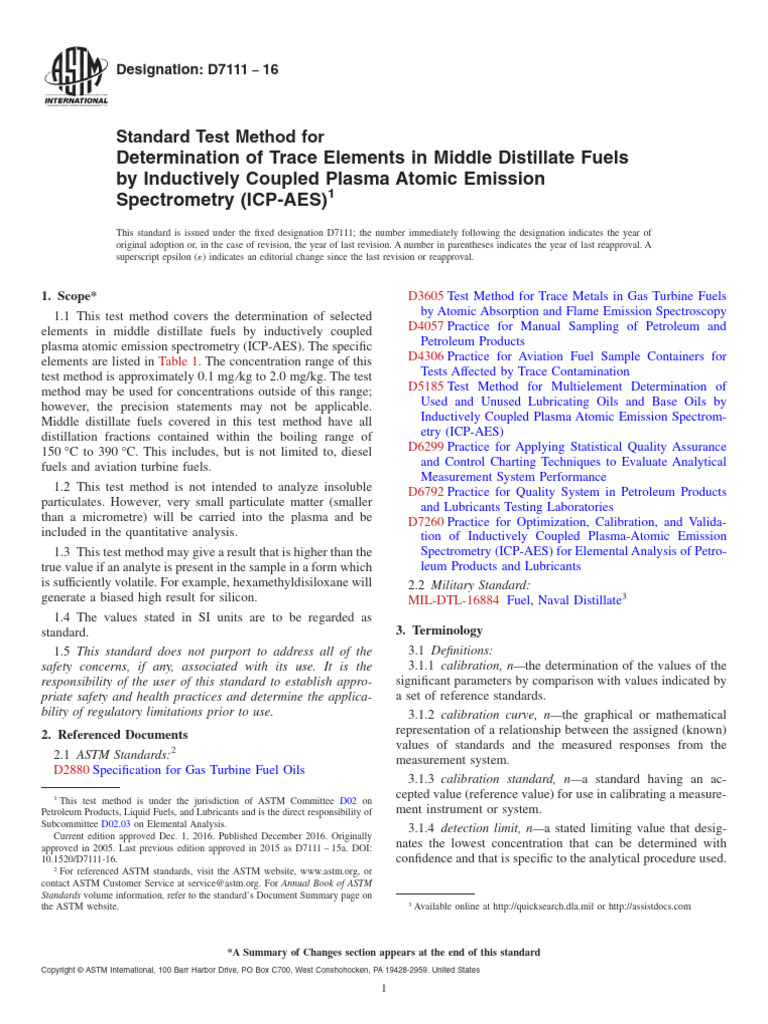 Determination of Trace Elements in Middle Distillate Fuels by Inductively Coupled Plasma Atomic ...