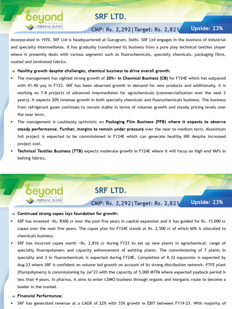 SRF LTD Fundamental Monthly Pick | PDF | Valuation (Finance ...