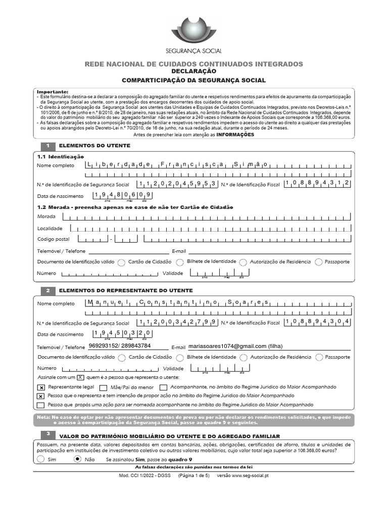 Declaração de Comparticipação da Segurança Social | PDF
