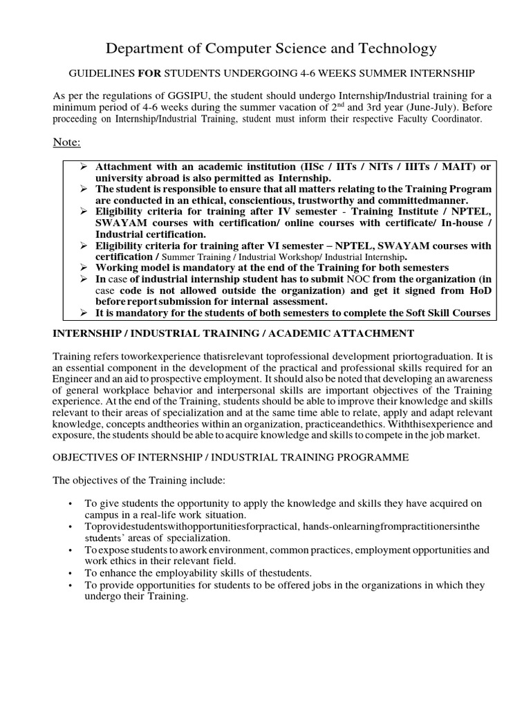 Training Guidelines - CST Department | PDF | Engineering | Internship
