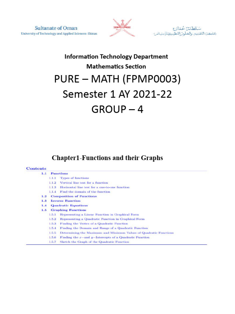 CHAPTER-1-Sec 4 | PDF | Function (Mathematics) | Quadratic Equation