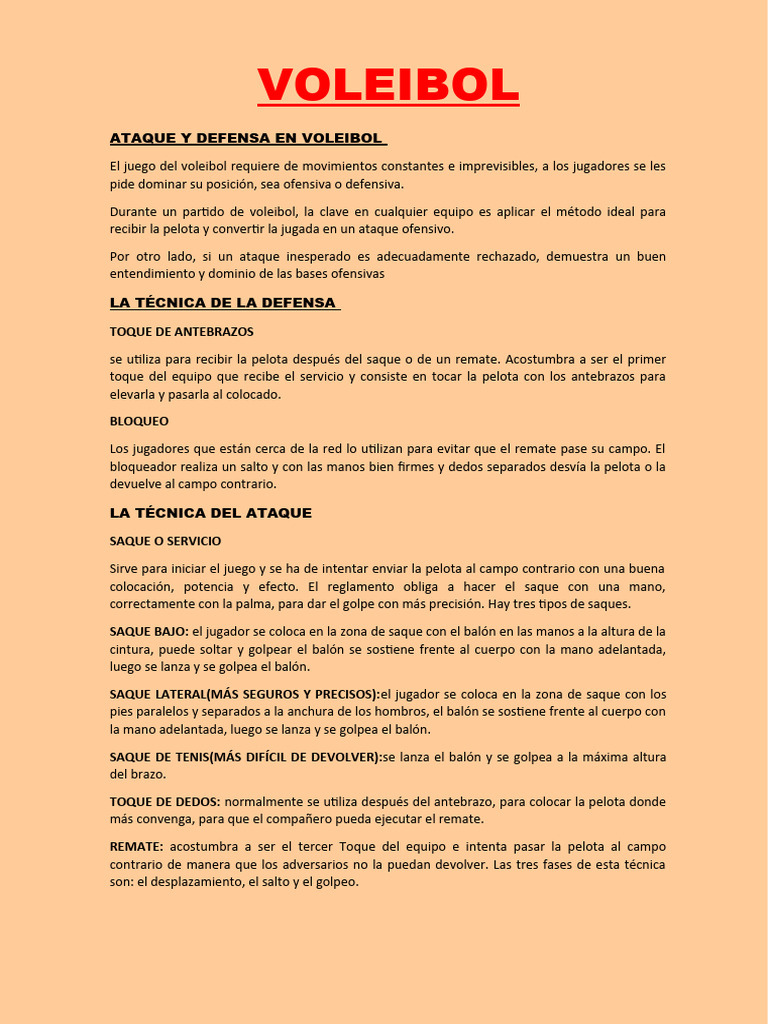 Ataque y Defensa en Voleibol | PDF
