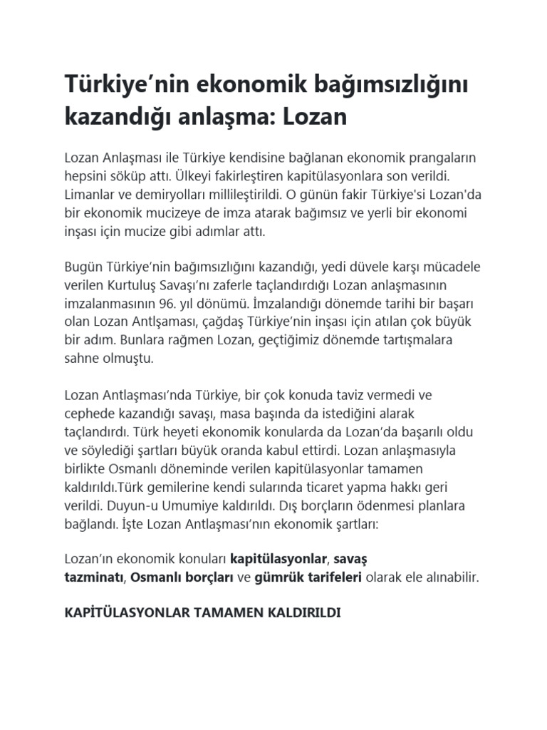 Lozan Ekonomik Bagimsizlik - Sozcu | PDF