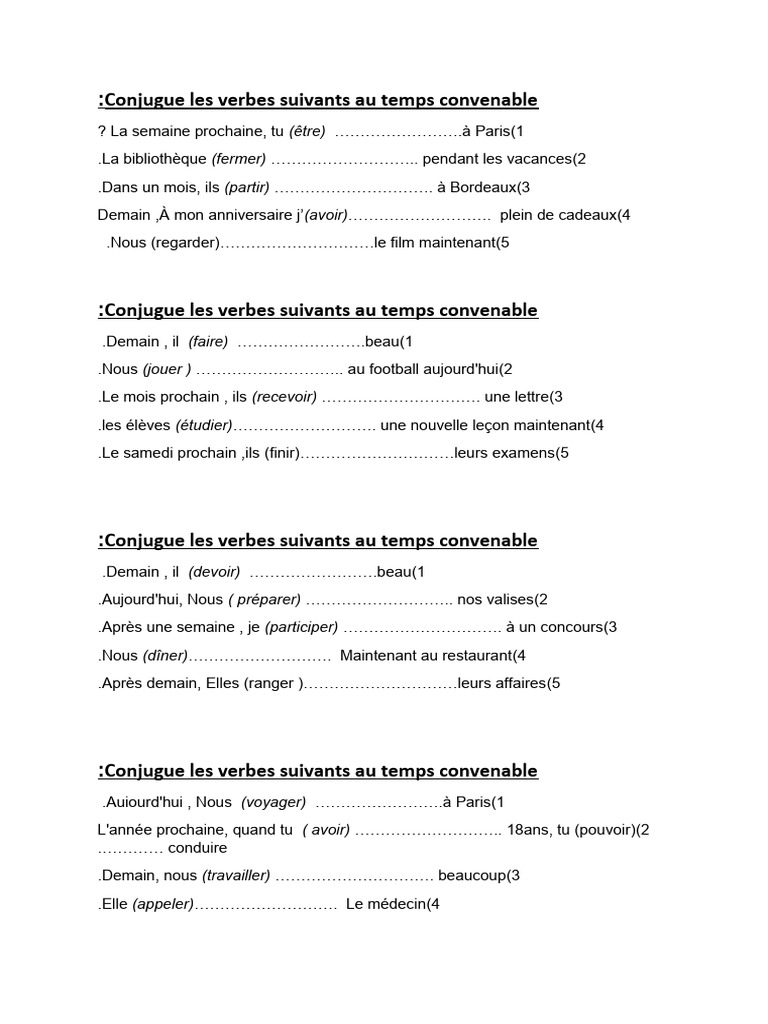 Conjugue Les Verbes Suivants Au Temps Convenable | PDF