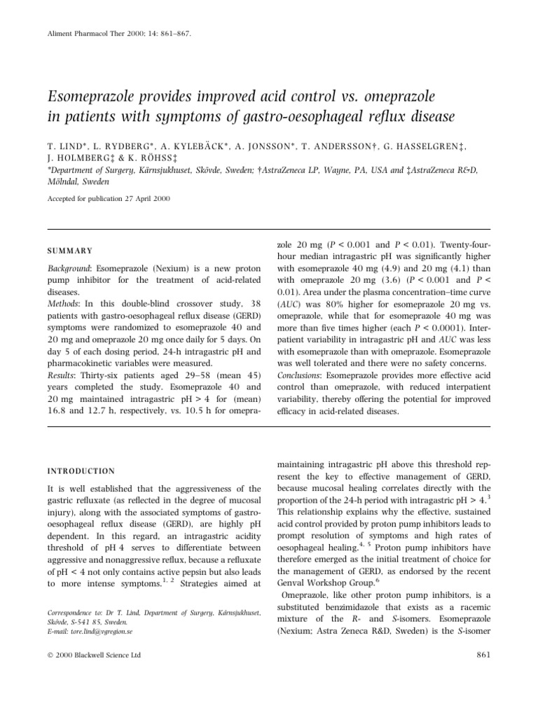 Aliment Pharmacol Ther - 2001 - Lind - Esomeprazole Provides Improved ...