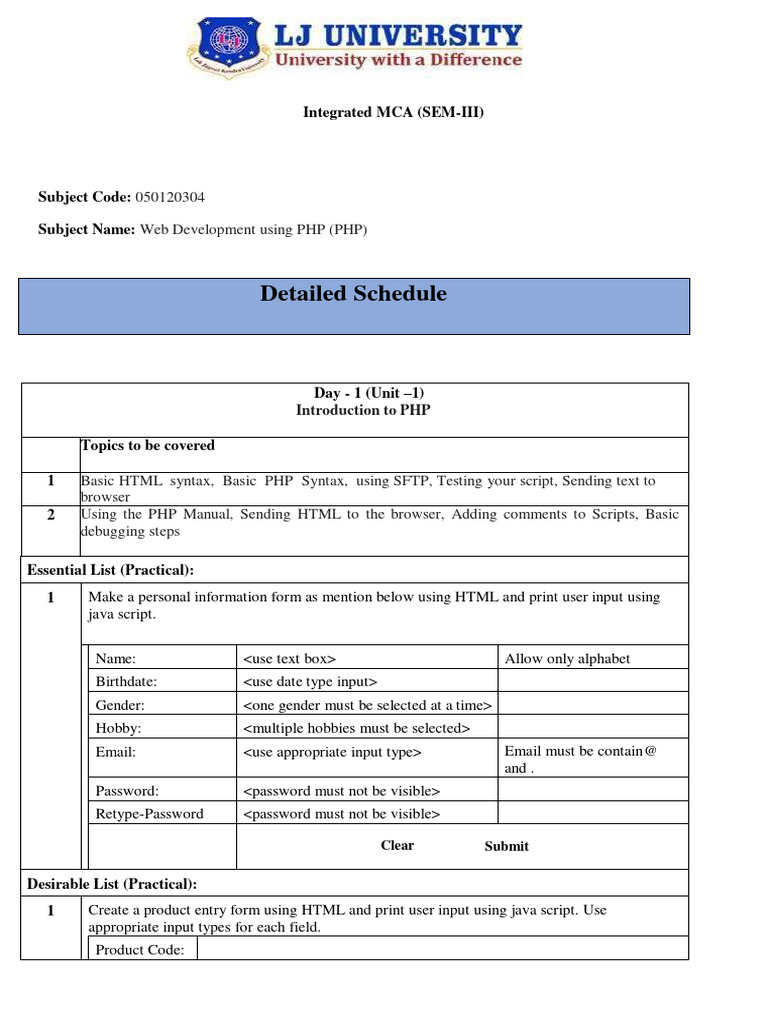 PHP Daywise Schedule | Download Free PDF | Computer File | Php