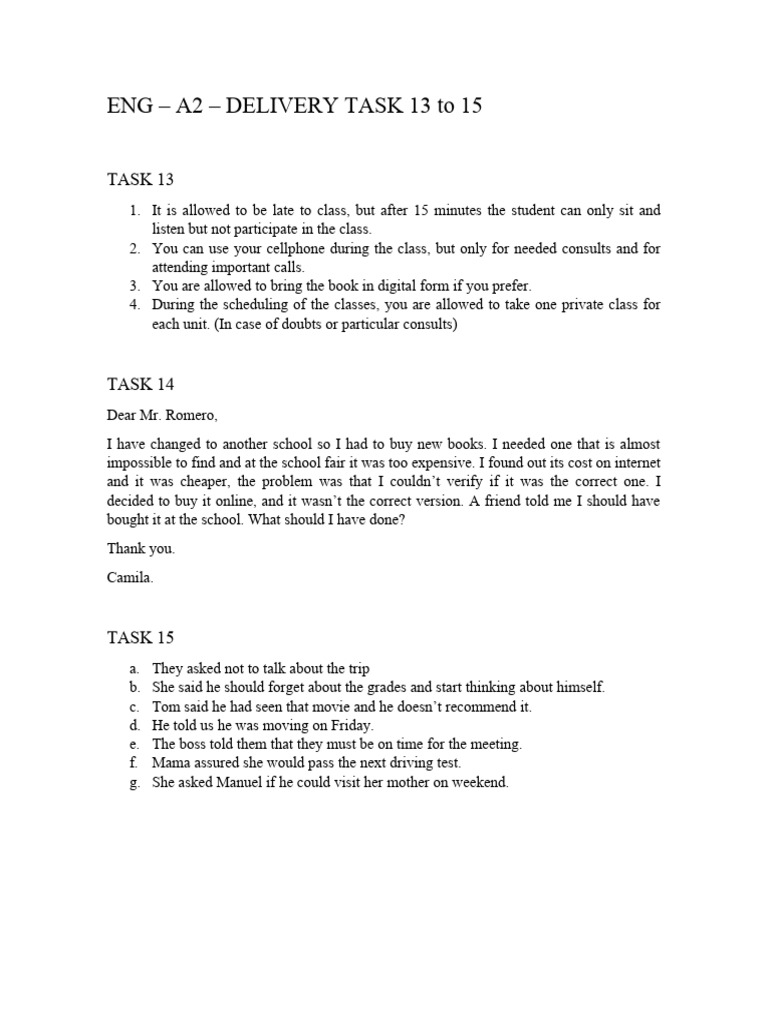 ENG - A2 - DELIVERY TASK 13 To 15 | PDF