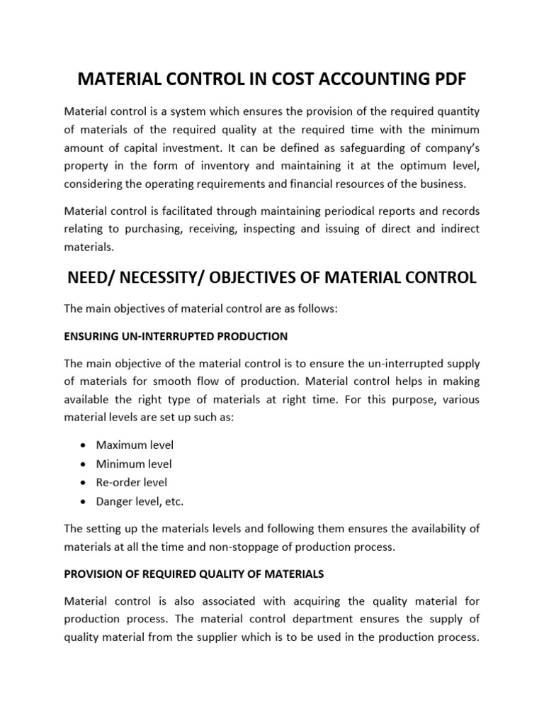 Material Control in Cost Accounting PDF | PDF