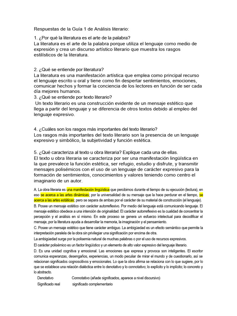 Respuestas de La Guía 1 de Análisis Literario | PDF | Crítica literaria ...