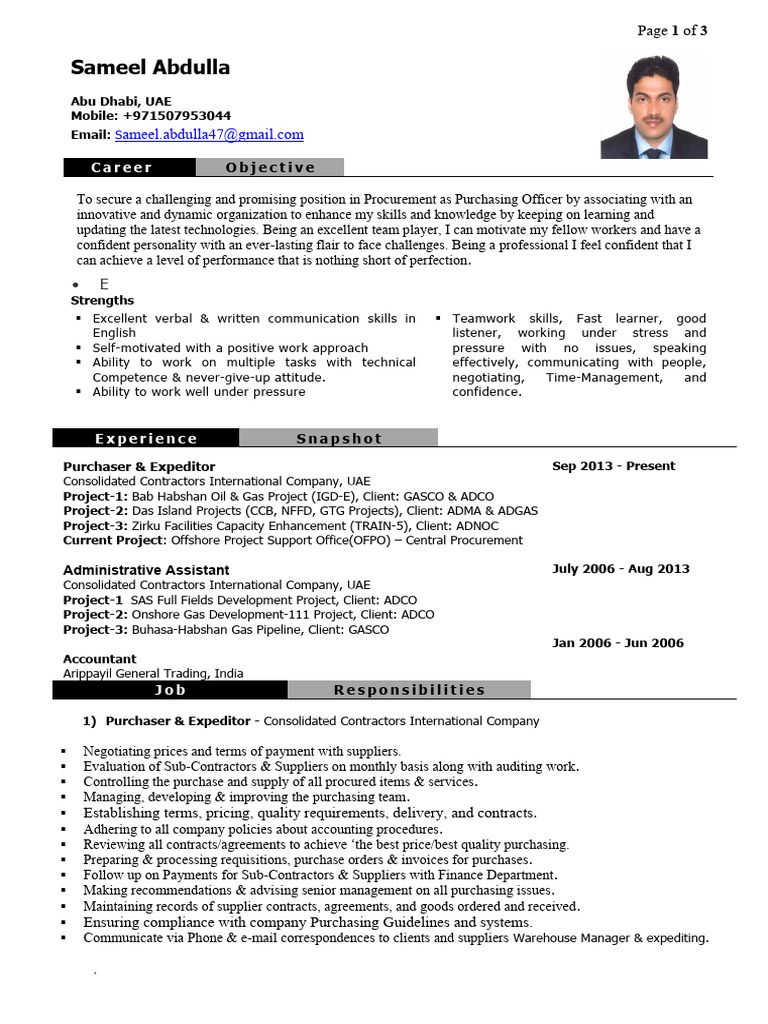 CV - Purchaser & Expeditor - Sameel Abdulla-1 | PDF