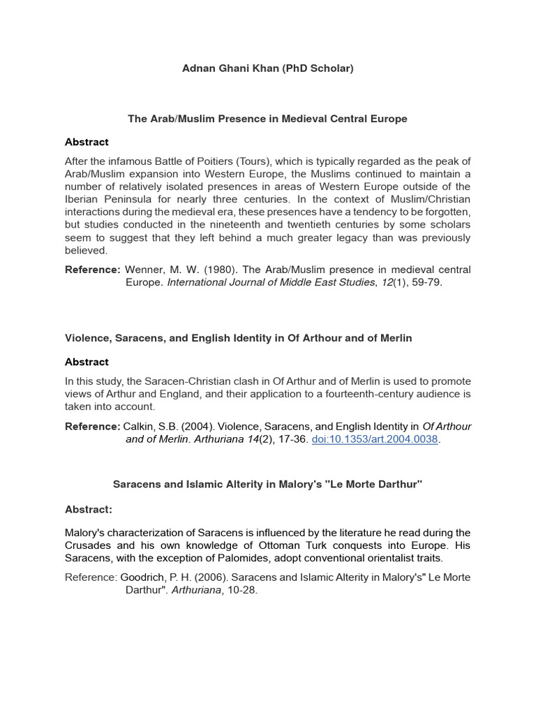 Islam and The Medieval Europe (Assignment) | PDF | King Arthur | Le ...
