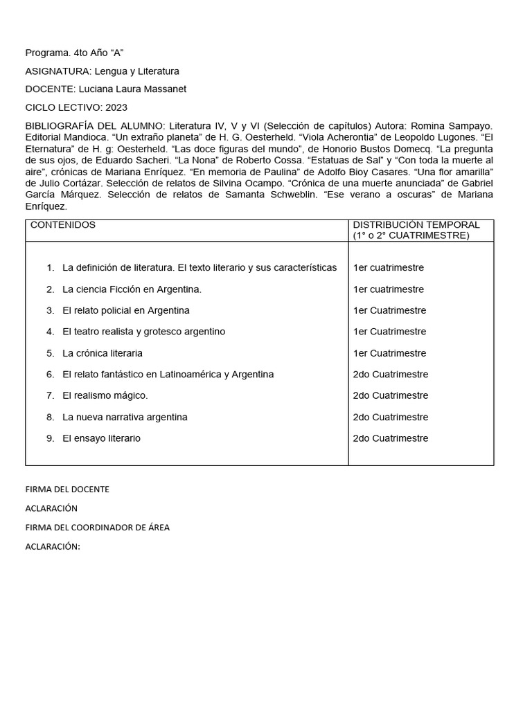 Programa 4to A | PDF | Clásicos | Ficción general
