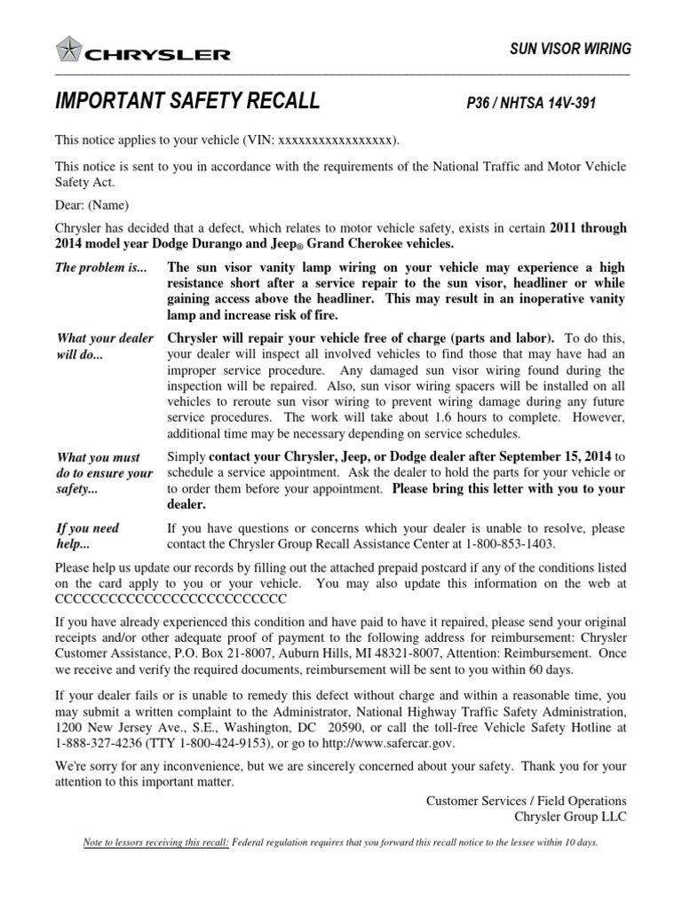Important Safety Recall: The Problem Is.. | PDF | Transport | Land Vehicles
