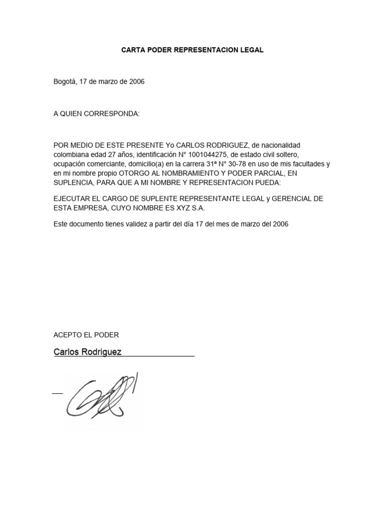 Carta Poder Representacion Legal Carlossss | PDF