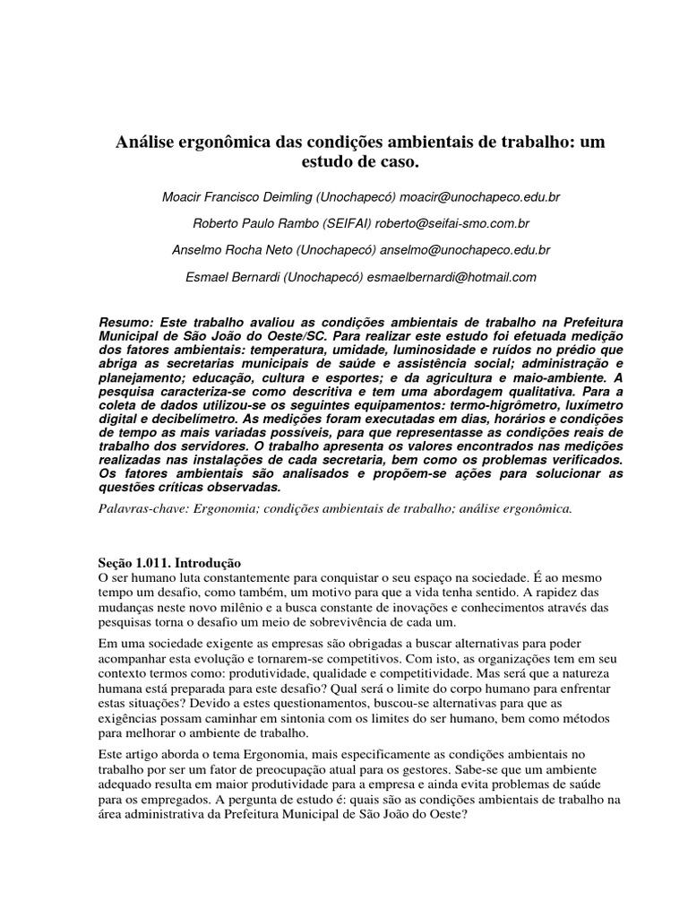 Microsoft Word - 321 - Artigo Ergonomia Seget2008 Com Identif - Doc COMPLETO | PDF | Fatores ...