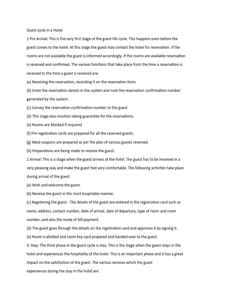 Guest Cycle in A Hotel | PDF