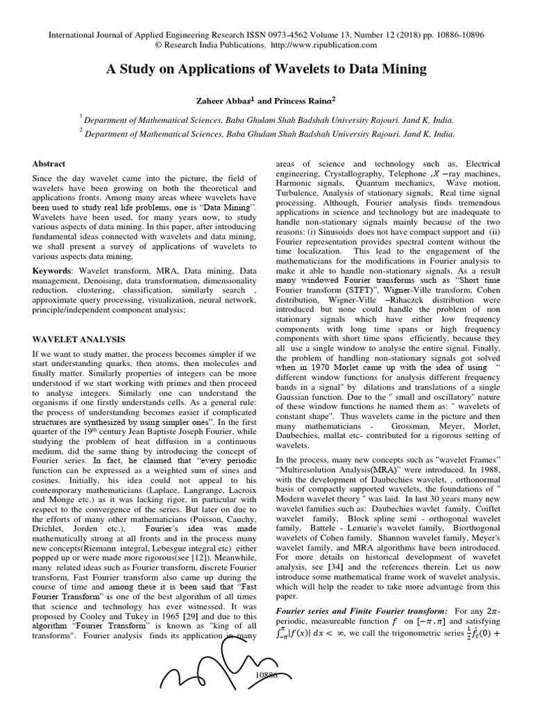 A Study On Applications of Wavelets To Data Mining | PDF | Wavelet ...