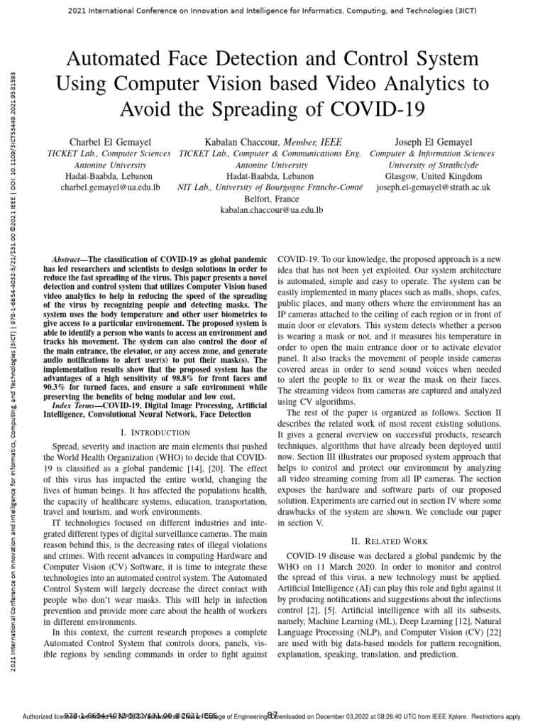 Automated Face Detection and Control System Using Computer Vision Based Video Analytics To Avoid ...