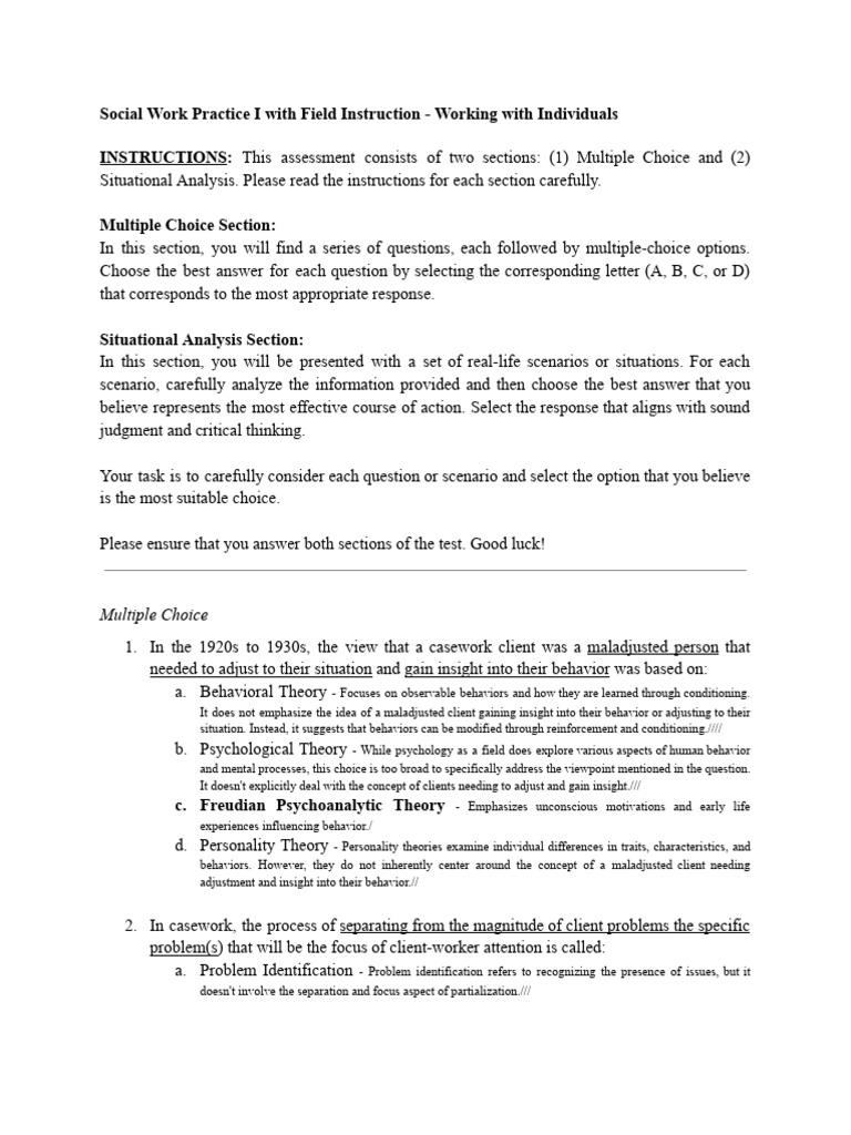 SWLE Worksheet Answer Key Google Docs | PDF | Social Work | Psychotherapy