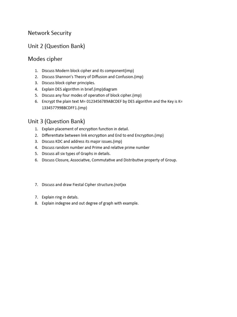 Network Security Unit 2&3 QB | PDF | Teaching Methods & Materials