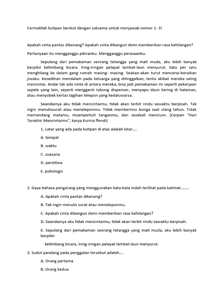 Latihan Soal Cerpen | PDF