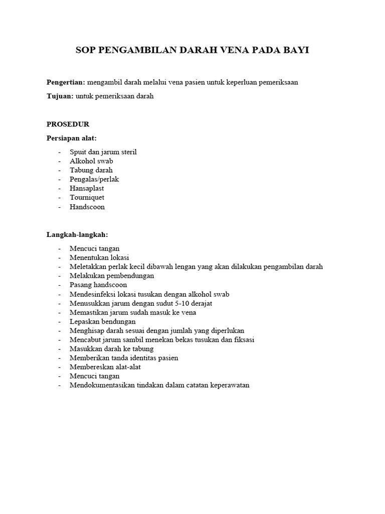 Sop Pengambilan Darah Vena Pada Bayi | PDF