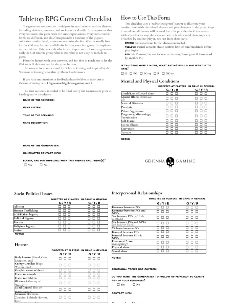 Gehenna Gaming Fillable Consent Form | PDF | Games & Activities
