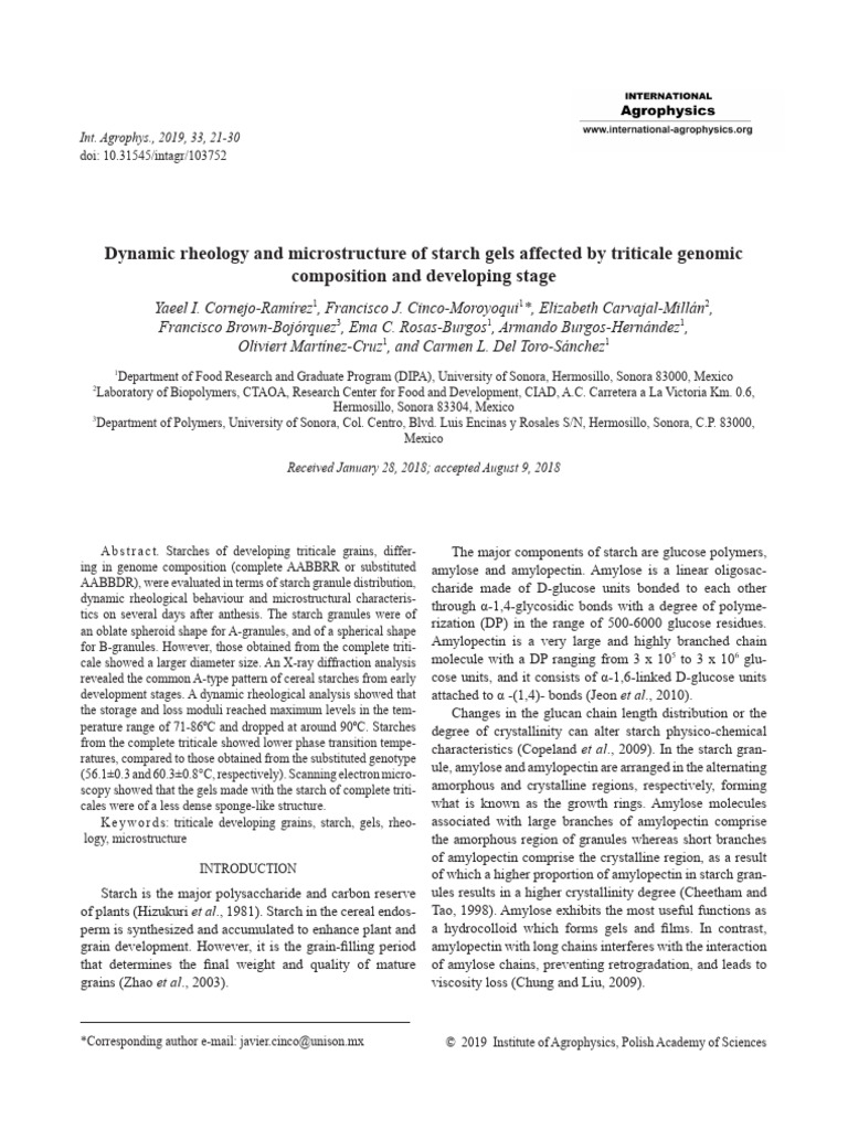 Dynamic Rheology of Starch | PDF | Starch | Chemistry