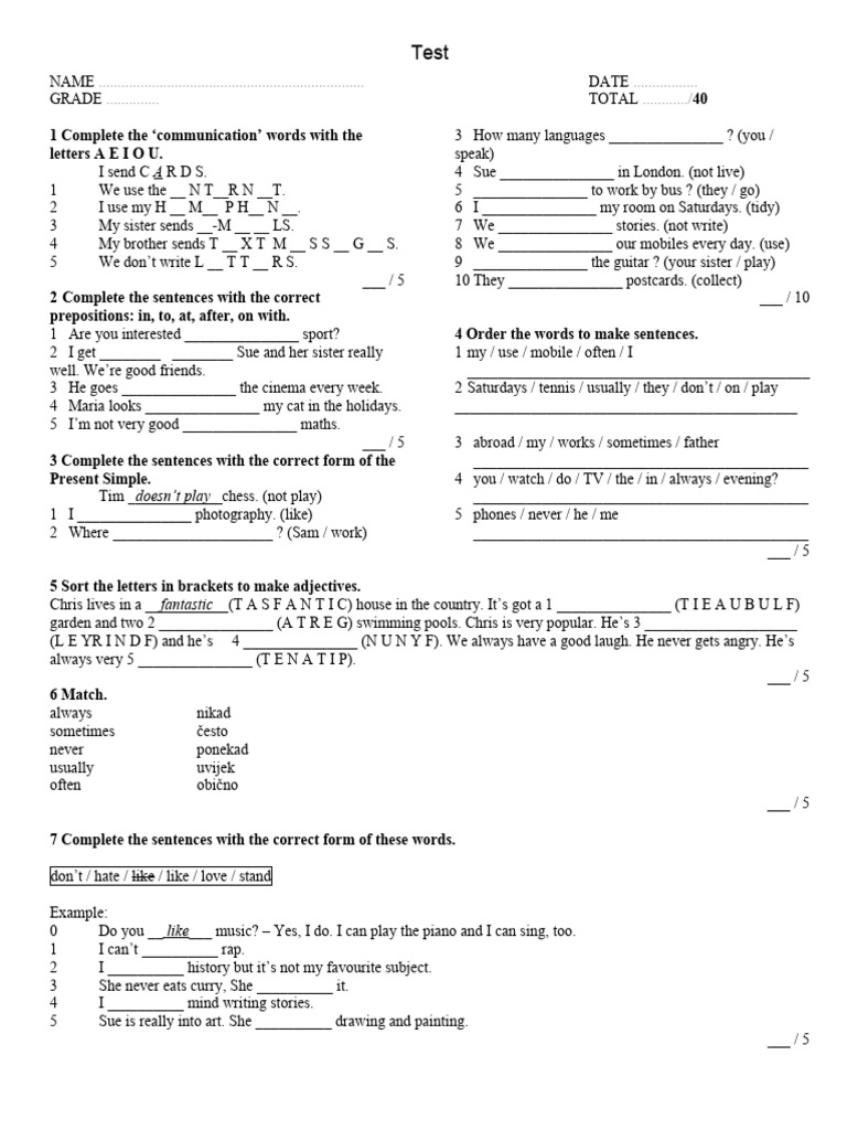Class 7 Test - Module 1 - Student A | PDF | Language Mechanics ...