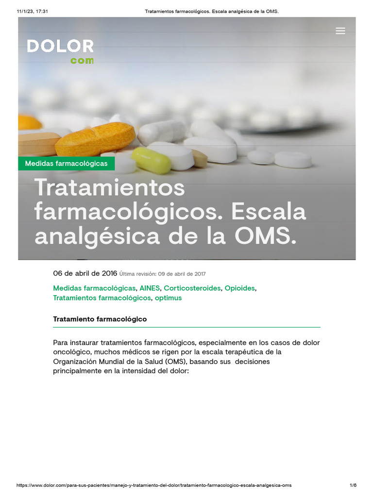 Tratamientos Farmacológicos. Escala Analgésica de La OMS | PDF ...