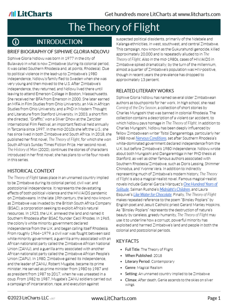 The Theory of Flight LitChart | PDF | Zimbabwe | Robert Mugabe