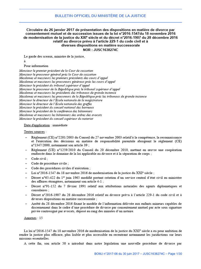 Circulaire Du 26 Janvier 2017 DCM | PDF | Divorce | Convention européenne des droits de l'homme