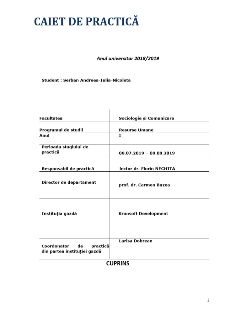 Caiet de Practica Andreea 2 | PDF