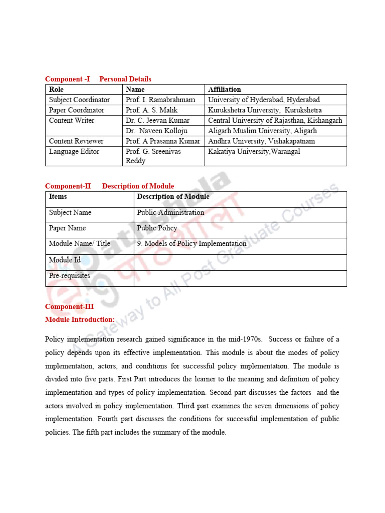 Policy Implementation | PDF | Policy | Top Down And Bottom Up Design