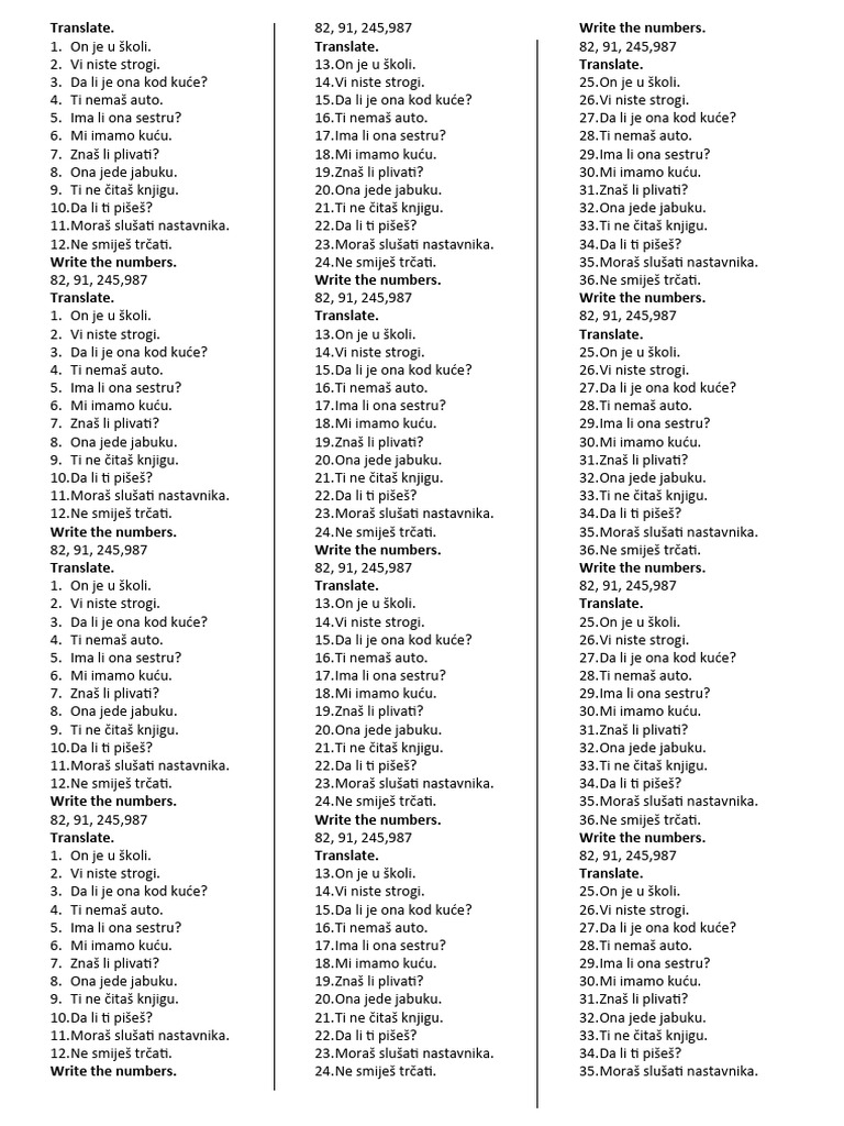 Class 6 Test - Translate | PDF