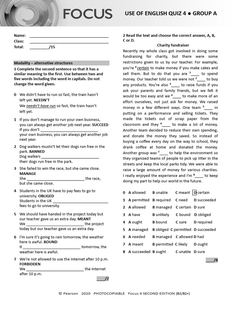 Focus4 2E UoE Quiz Unit4 GroupA | PDF | Fundraising