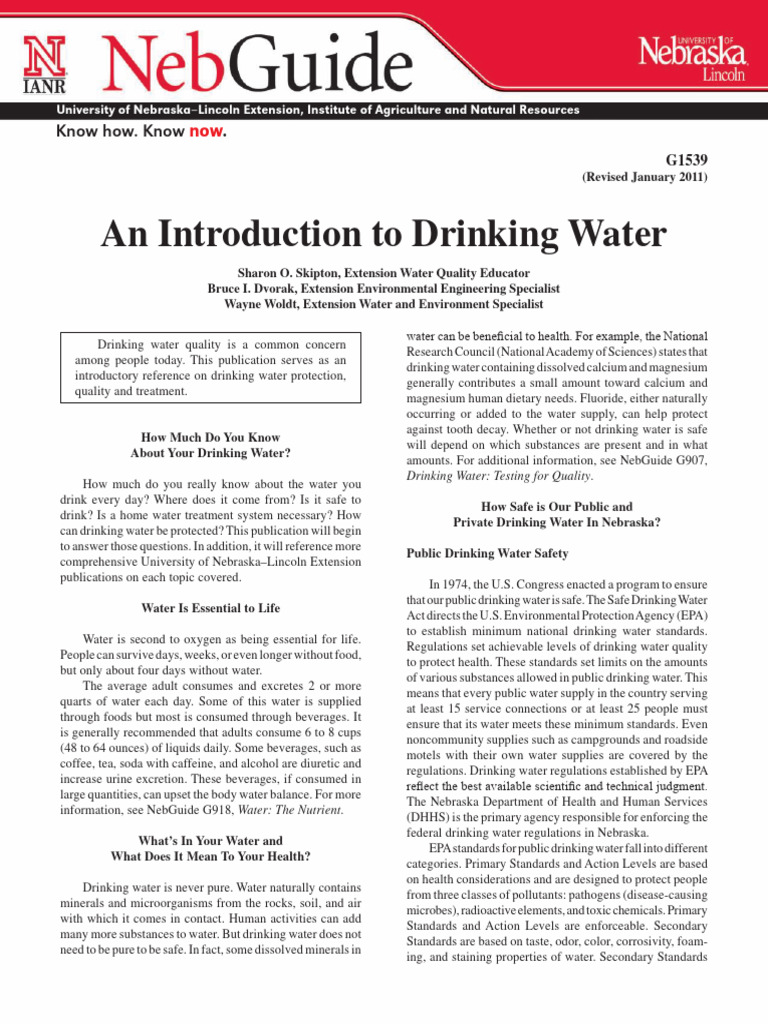 An Introduction To Drinking Water: Know How. Know | PDF